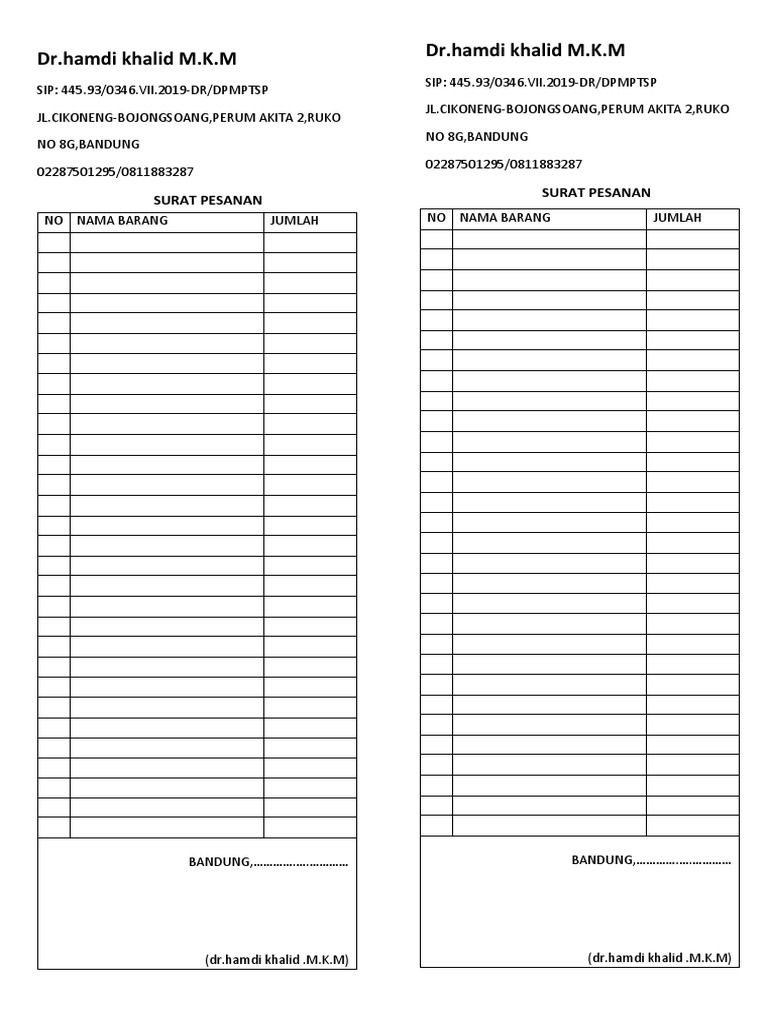 Surat Pesanan Obat (Apotek Perintis) | PDF