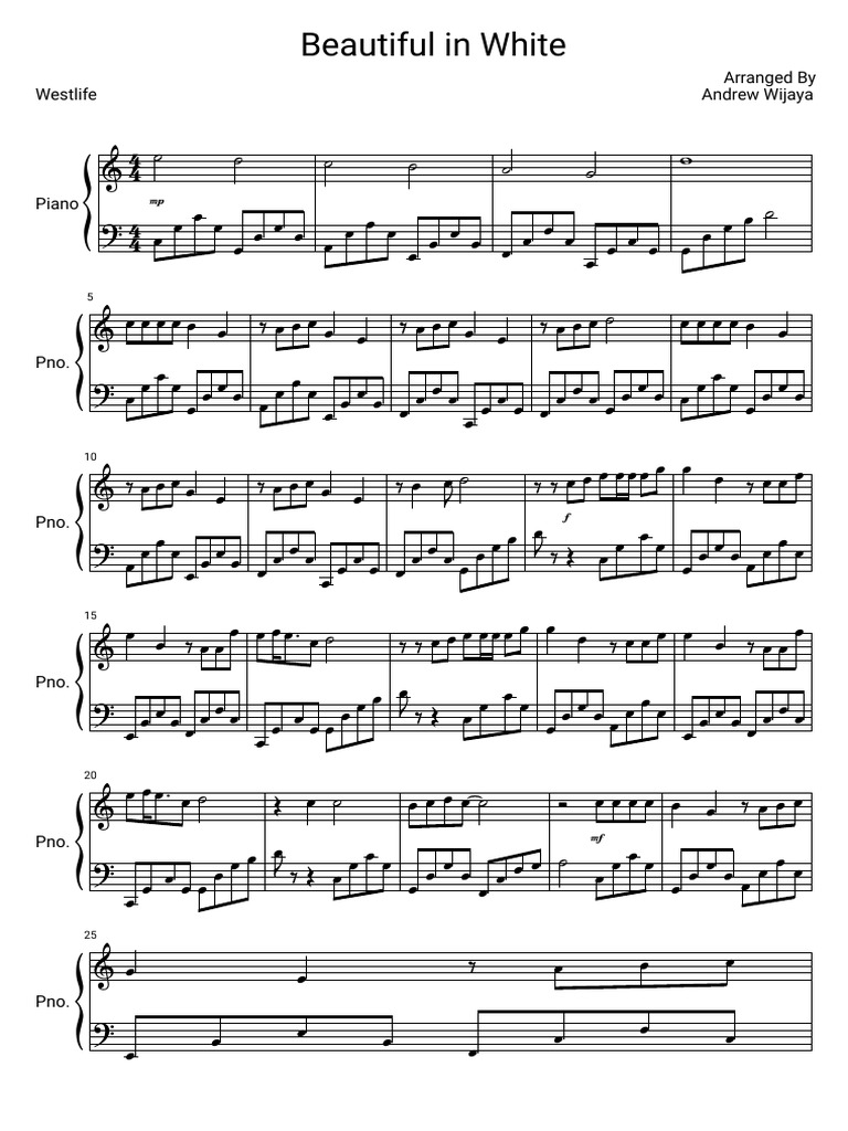 Westlife Beautiful in White Sheet Music | PDF