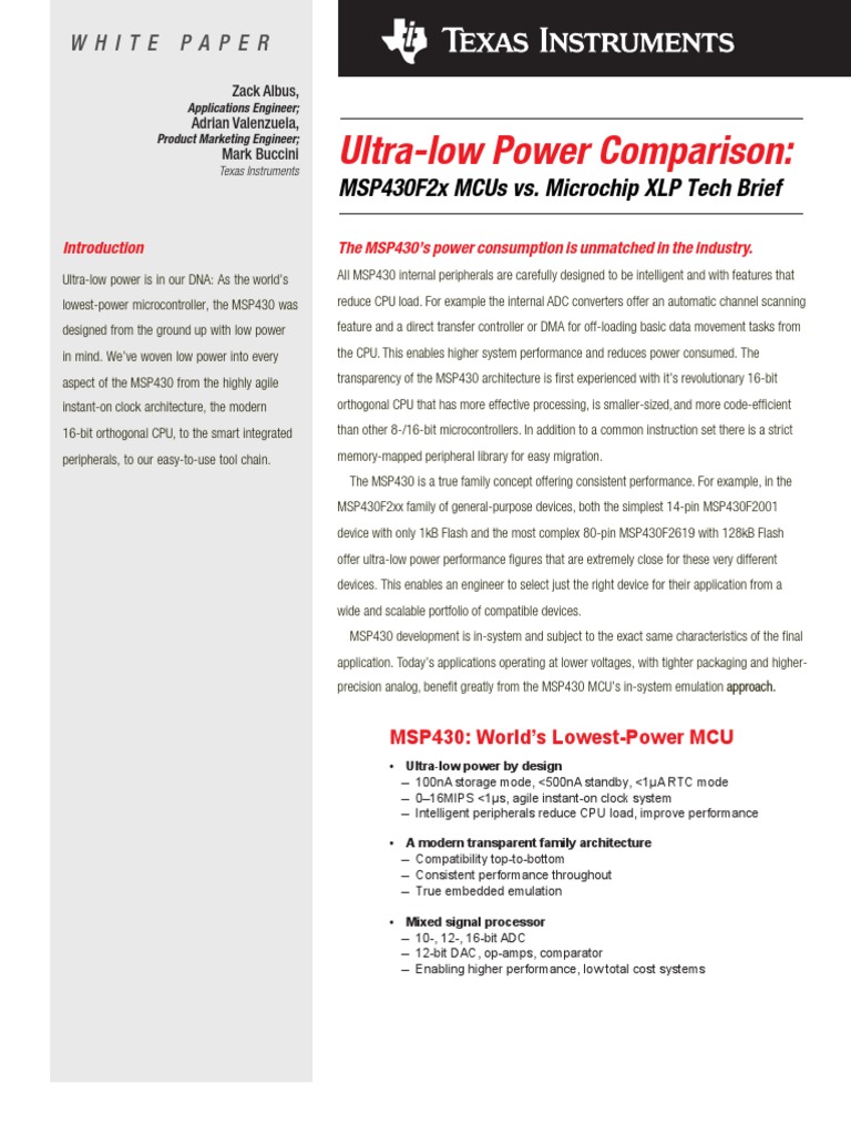 Ultra-Low Power Comparison:: Msp430F2X Mcus vs. Microchip XLP Tech ...