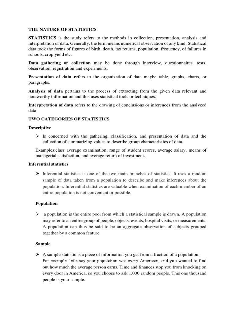Nature of Statistics | PDF | Sampling (Statistics) | Fahrenheit