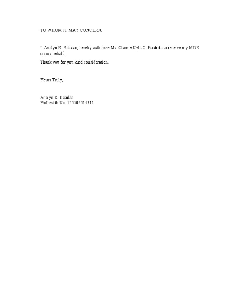 MDR Authorization Letter for PhilHealth | PDF | Wellness