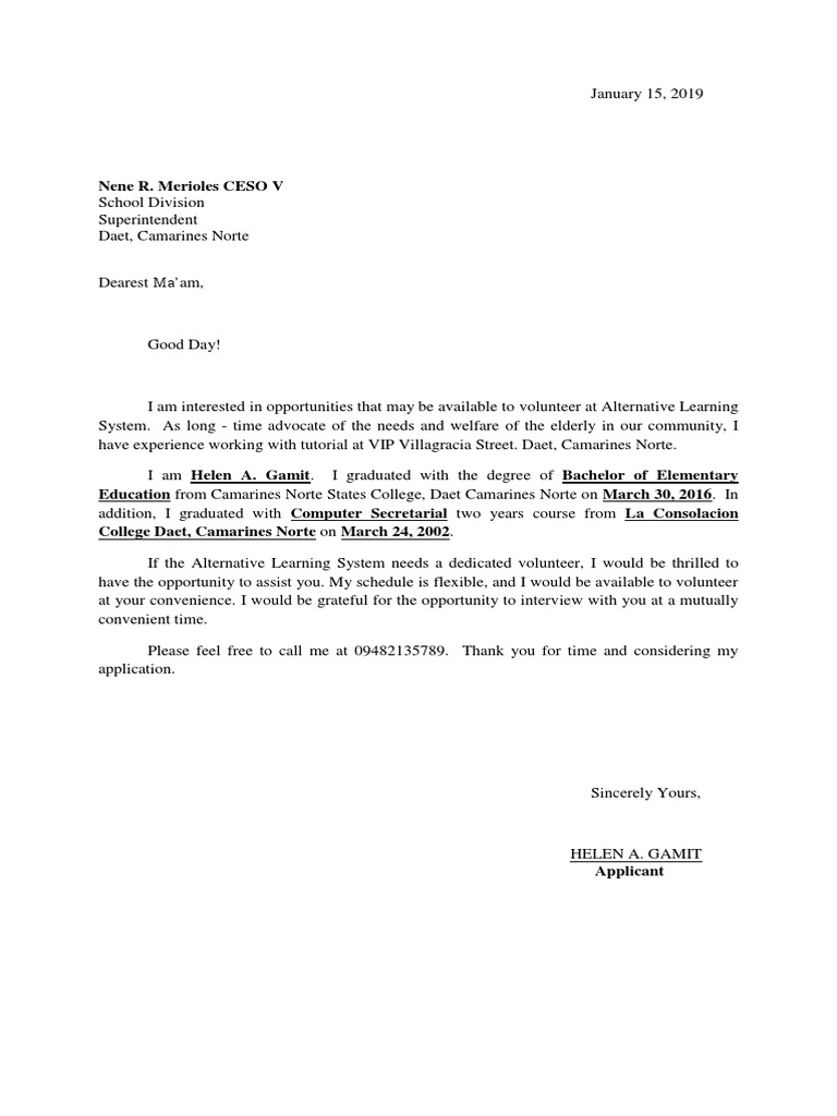 Volunteer Application for ALS Program | PDF