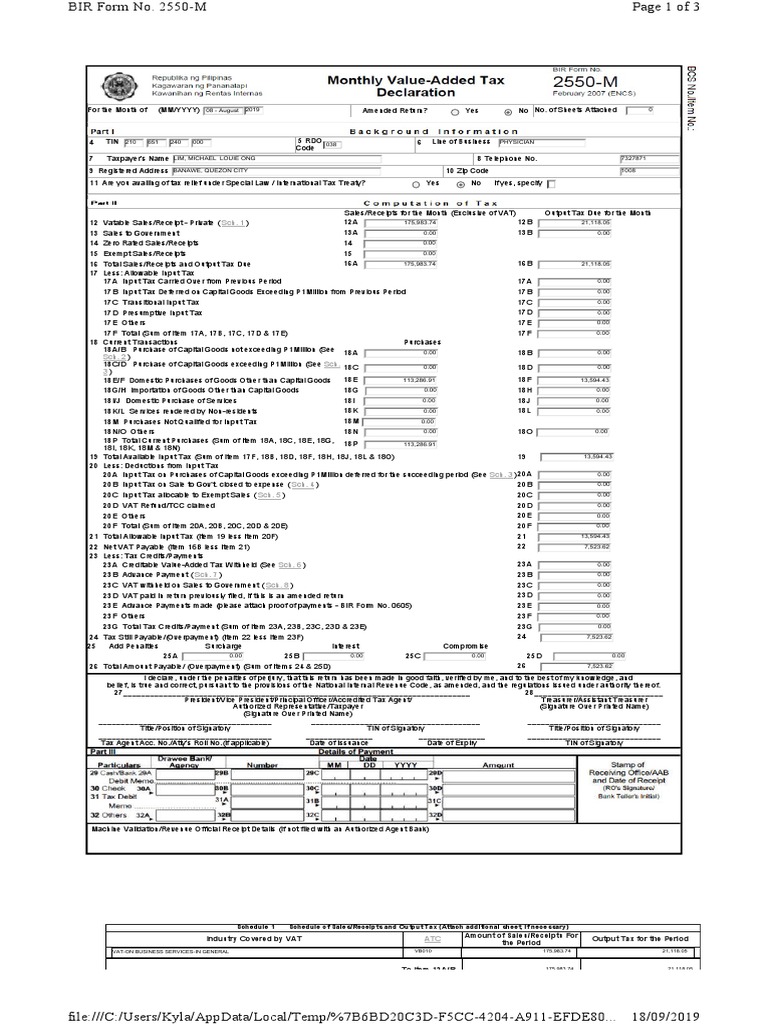 Schedule 1 Schedule of Sales/Receipts and Output Tax (Attach Additional ...