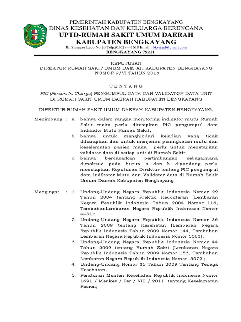 Keputusan PIC dan Validator RSUD | PDF
