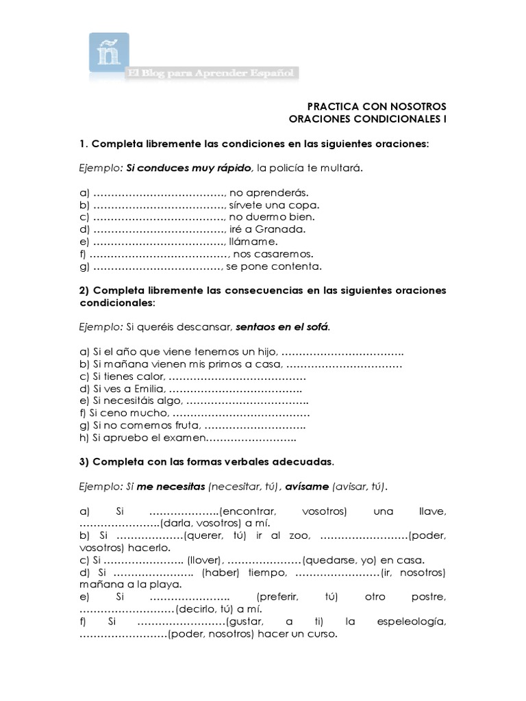 Practica Con Nosotros Oraciones Condicionales I | PDF | Juegos y ...