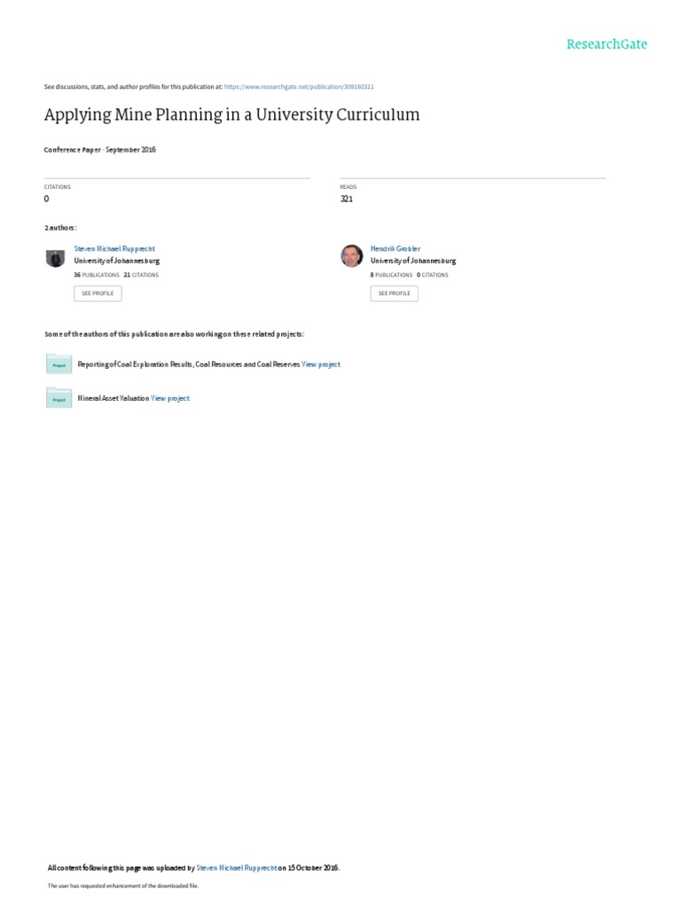 Applying Mine Planning in A University Curriculum: September 2016 | PDF ...