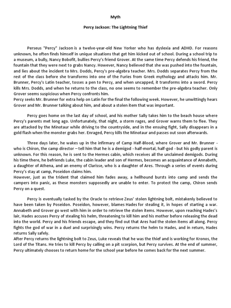 Myth Percy Jackson: The Lightning Thief | PDF