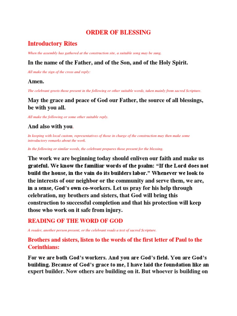 Order of Blessing Introductory Rites: Reading of The Word of God | PDF ...
