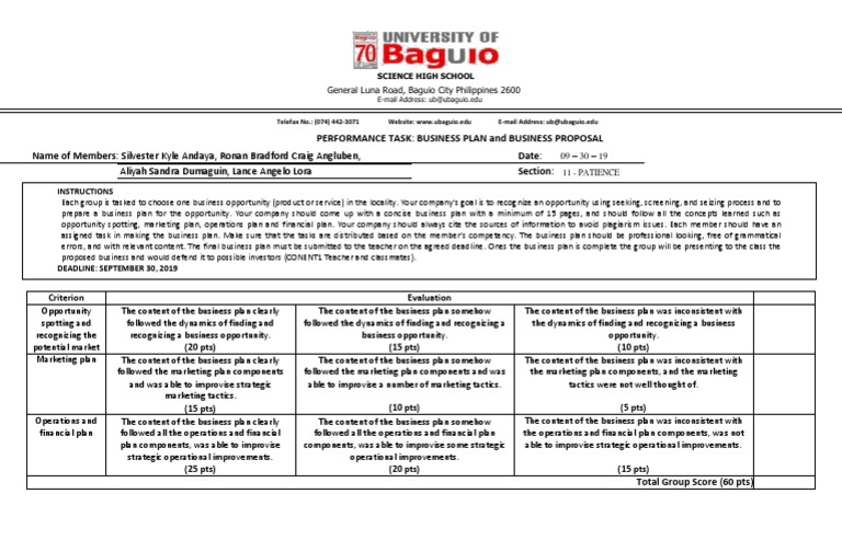 Rubrics For Business Plan - Performance Task | PDF | Business Plan ...