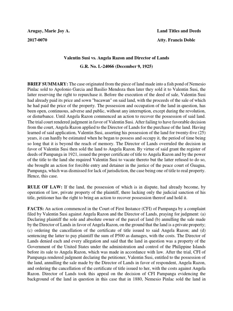 Susi Vs Razon | PDF | Real Property | Judgment (Law)