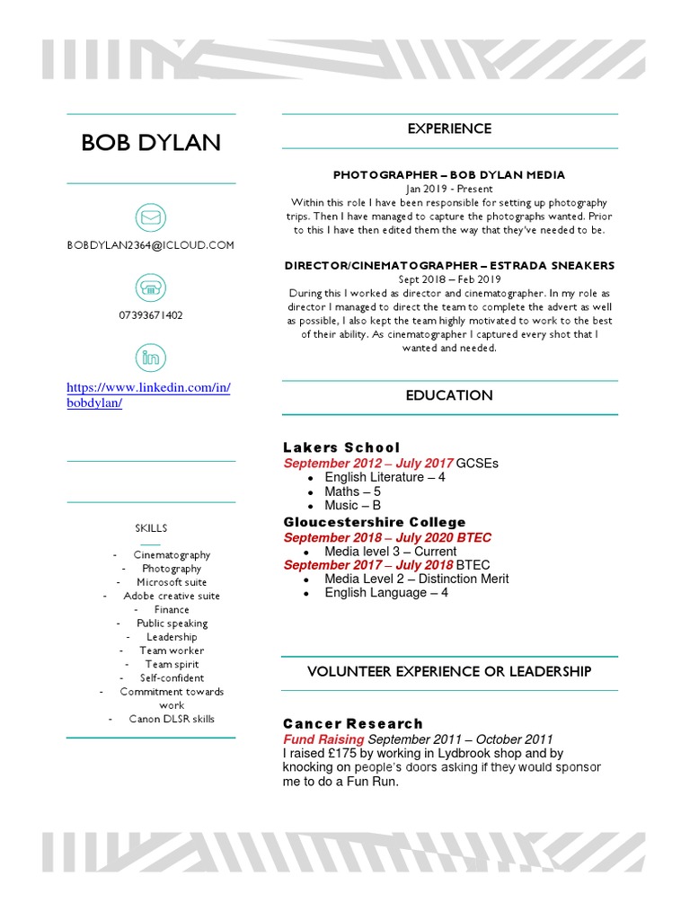 Bob Dylan Creative CV | PDF | Career & Growth