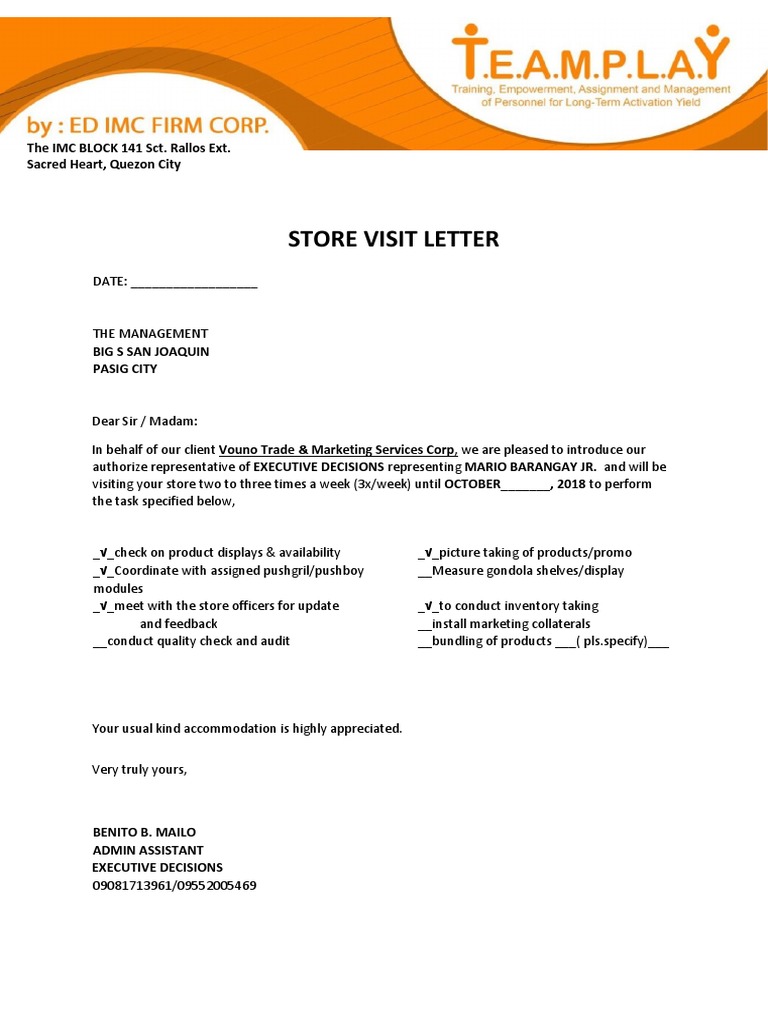 STORE VISIT LETTER Kopiko