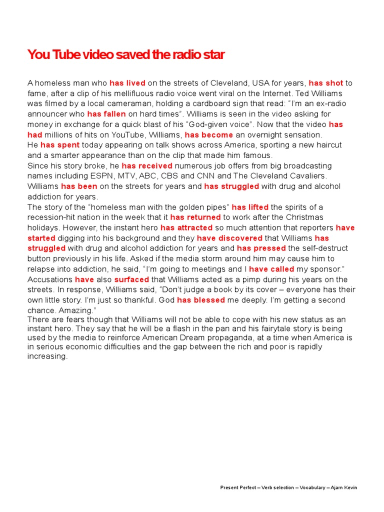 Present Perfect Reading Exercise Fun Activities Games Grammar Drills ...