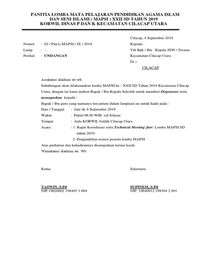 Undangan Lomba MAPSI XXII Cilacap | PDF