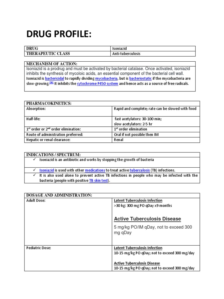 Drug Profile:: Drug Therapeutic Class Mechanism of Action | PDF ...