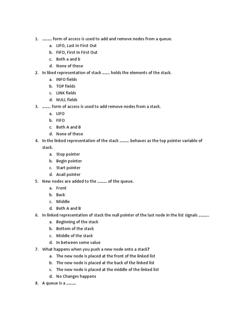 Question Bank of DSA | PDF | Queue (Abstract Data Type) | Theoretical Computer Science