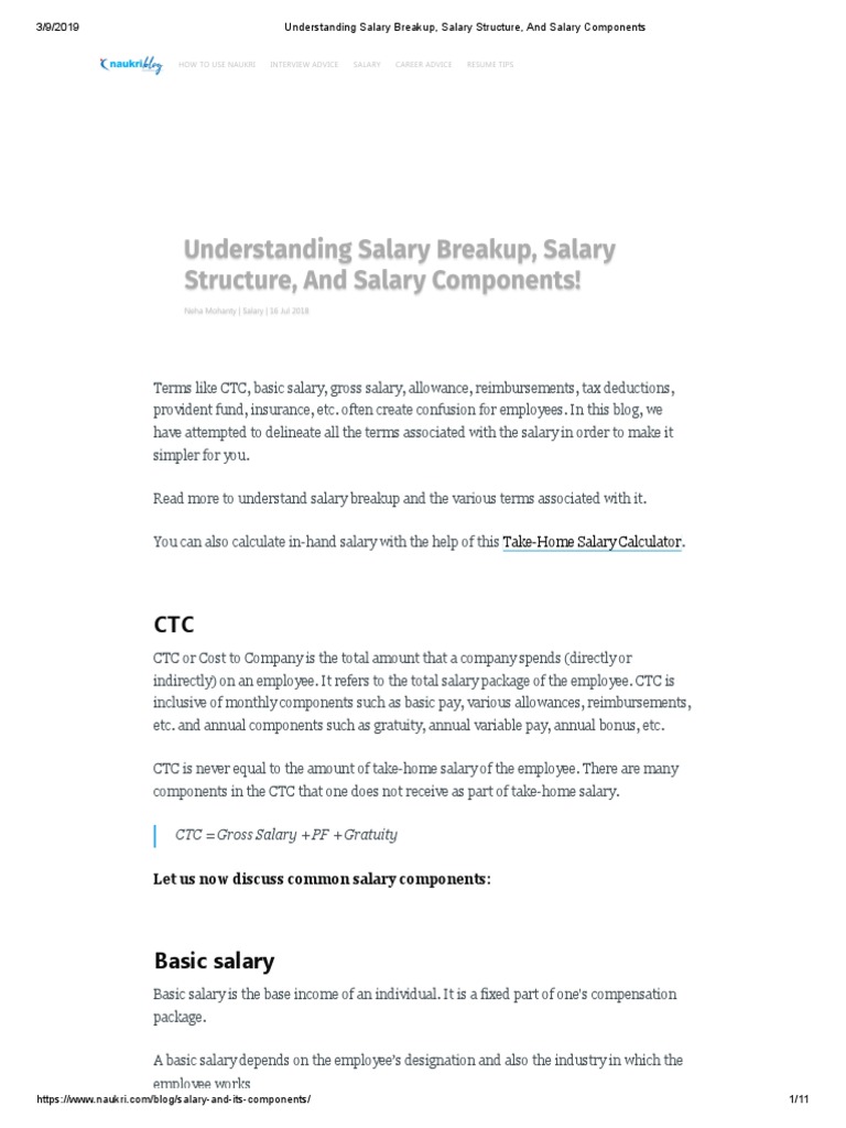 Understanding Salary Breakup, Salary Structure, and Salary Components ...