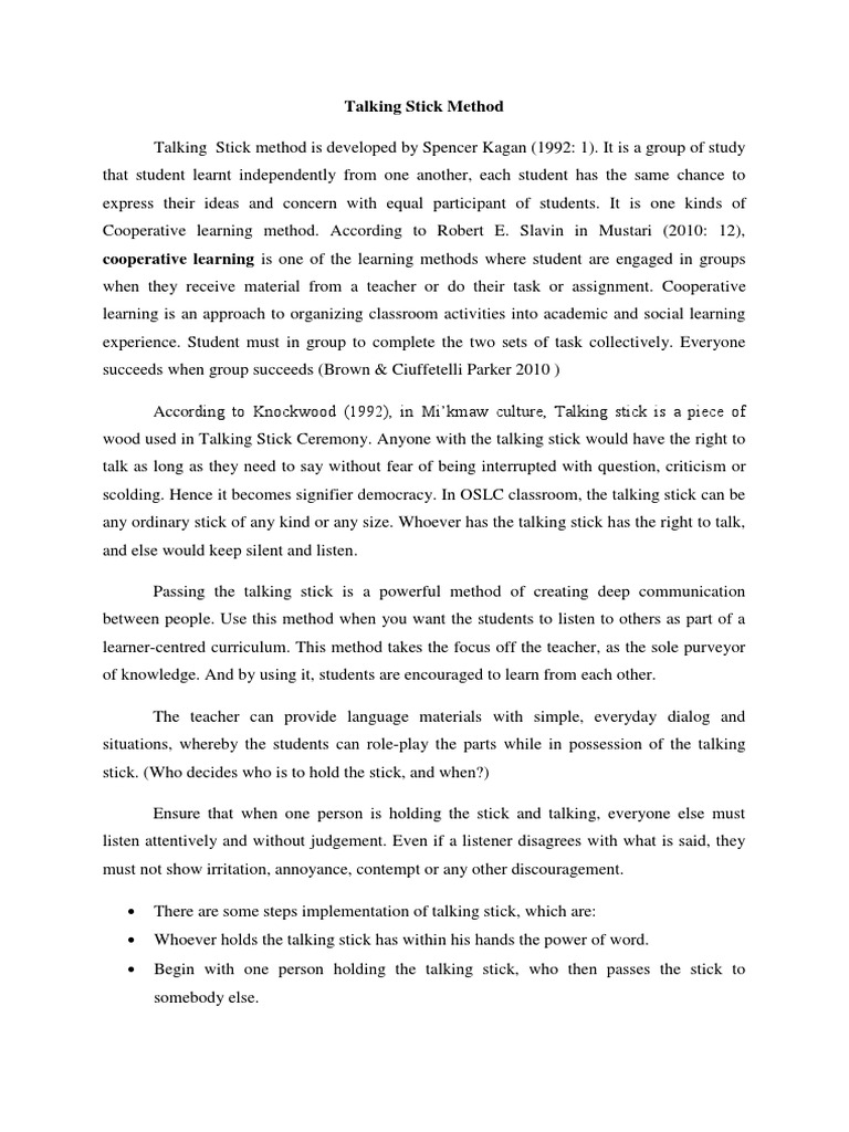Talking Stick Method (Derived From Many Sources) | PDF | Education ...