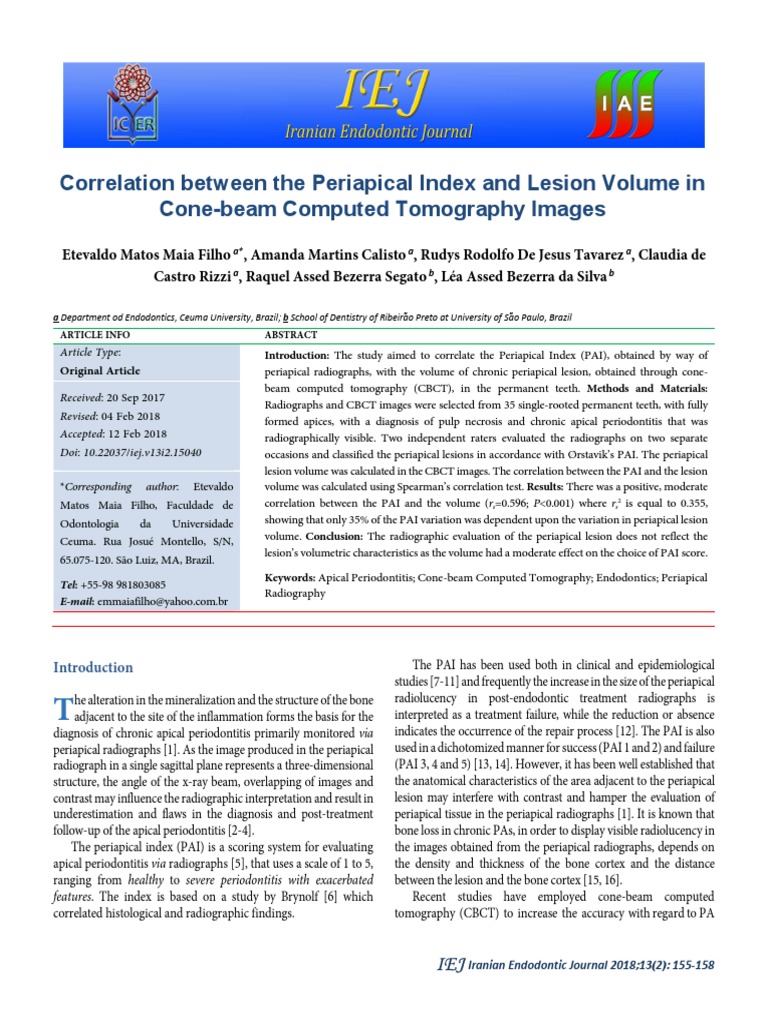 Correlation Between The Periapical Index and Lesions | PDF ...