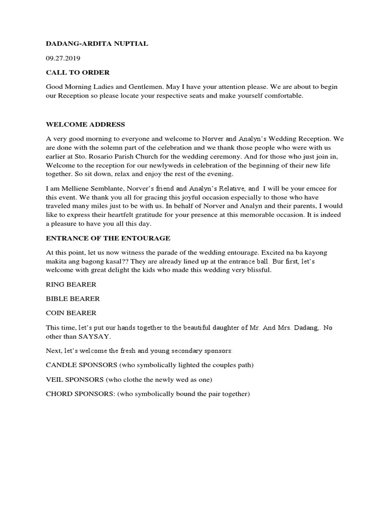 Emcee Program | PDF | Wedding | Bride