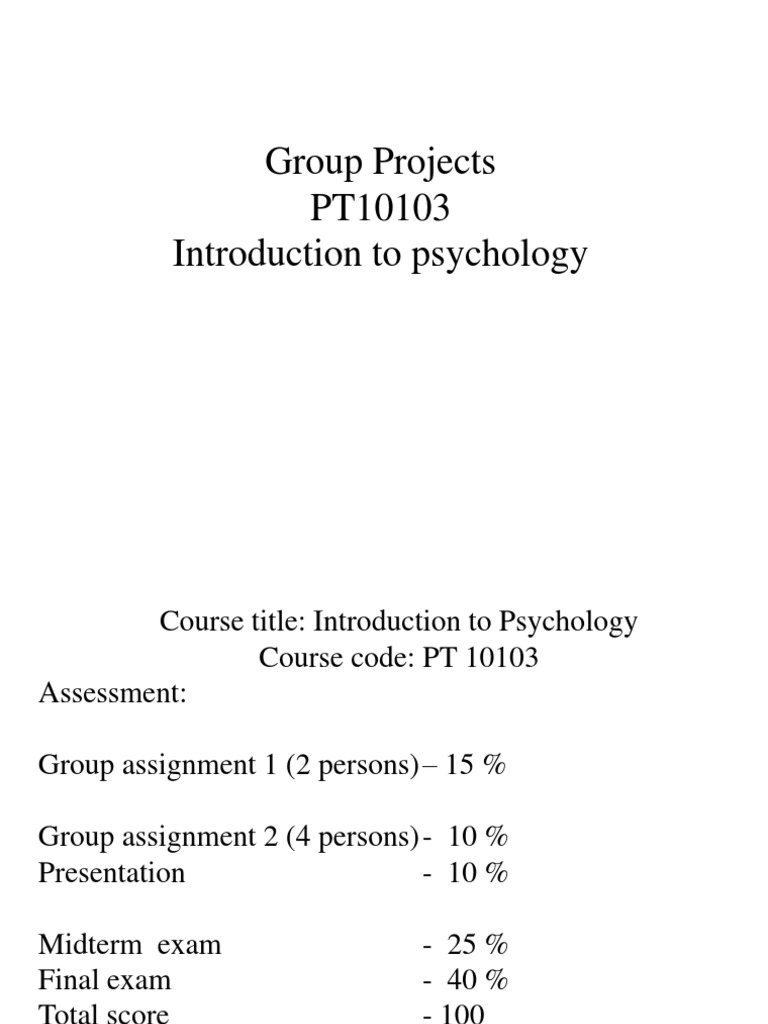Group Projects PT10103 Introduction To Psychology | PDF | Personality ...