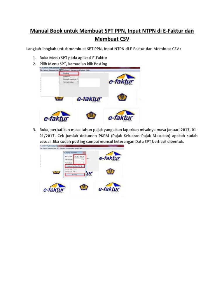 Manual Book Untuk Membuat SPT PPN, Input NTPN Dan Membuat CSV | PDF