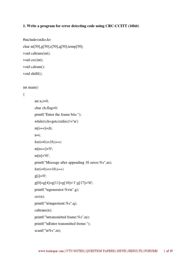 Write A Program For Error Detecting Code Using CRC-CCITT (16bit) | PDF ...