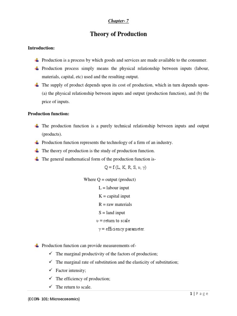 Theory of Production: Chapter-7 | PDF | Production Function | Labour ...