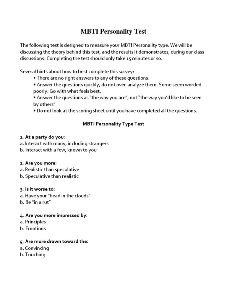 MBTI Personality Test | PDF | Personality Type | Psychology