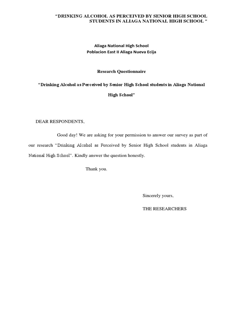 Alcohol Perception Among Aliaga Students | PDF | Survey Methodology ...