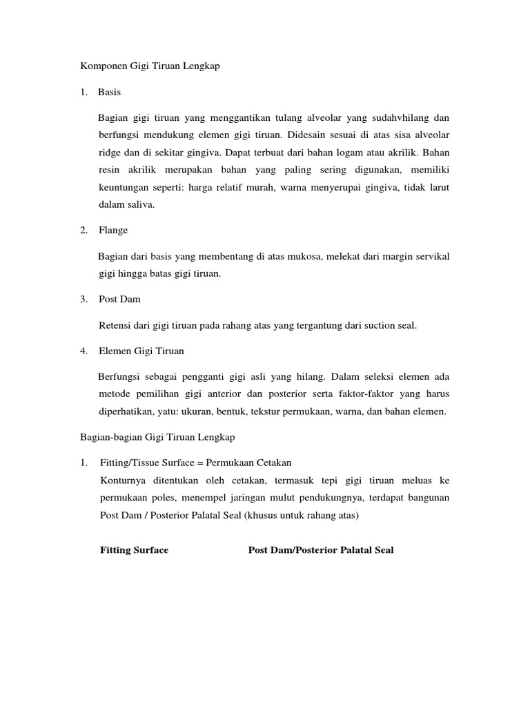 Komponen Gigi Tiruan Lengkap | PDF