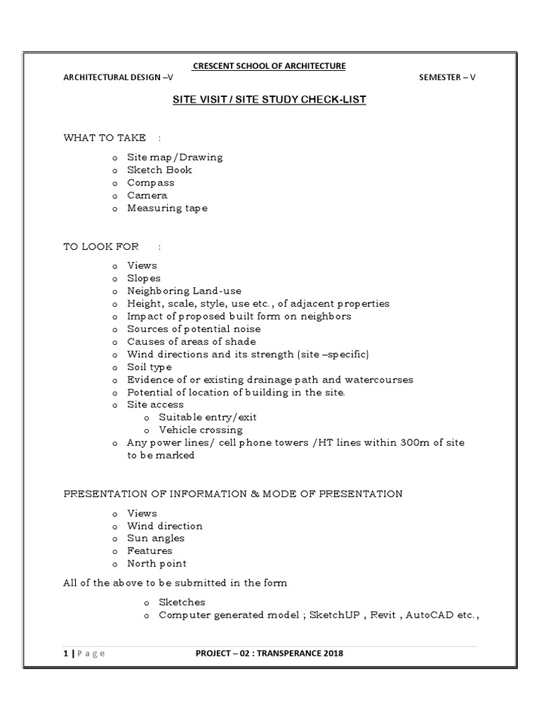 Site Study Checklist for Architecture | PDF | Technology & Engineering
