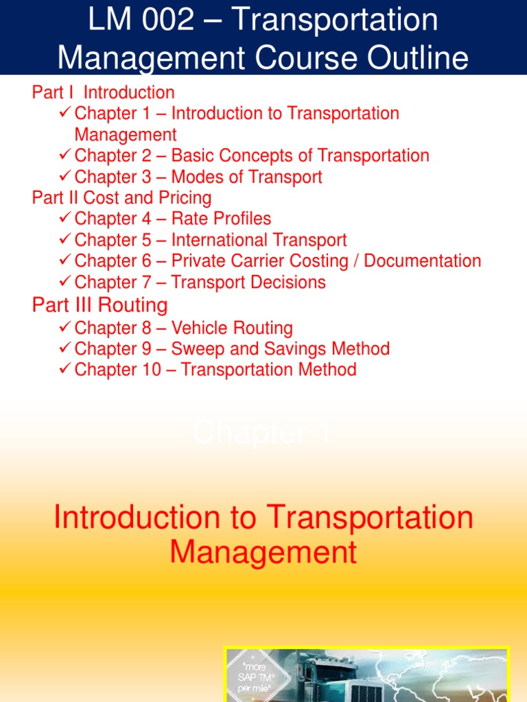 Chapter 1 - Introduction To Transportation Management | Download Free ...