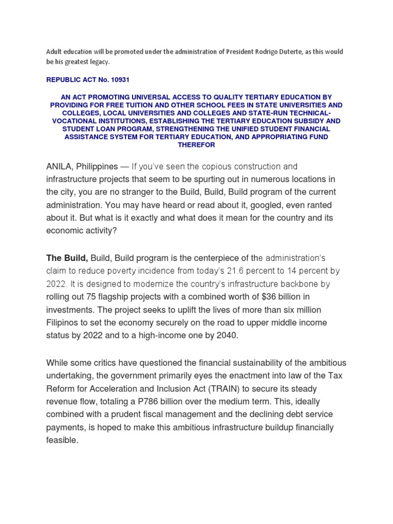 The Build, Build, Build Program Is The Centerpiece of TH | PDF ...