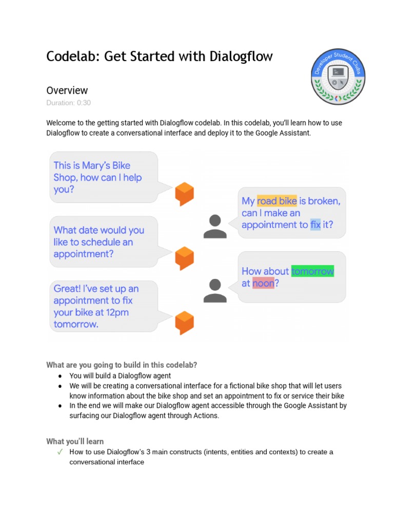 Codelab: Get Started With Dialogflow | PDF | Parameter (Computer Programming) | Application ...