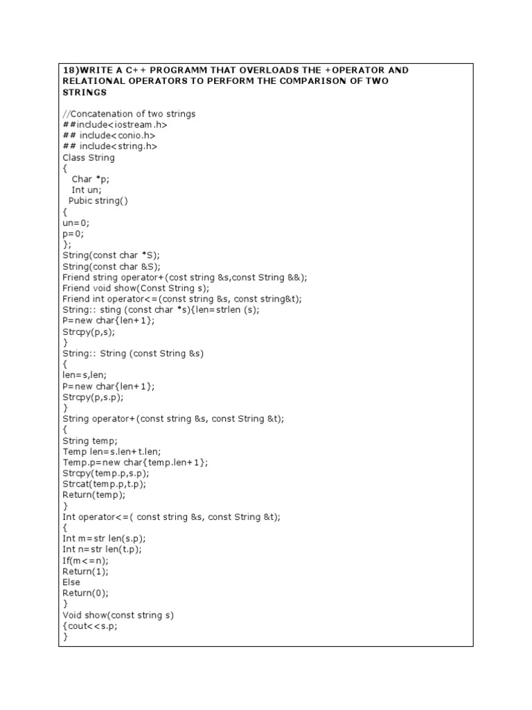 18) Write A C++ Programm That Overloads The +operator and Relational ...