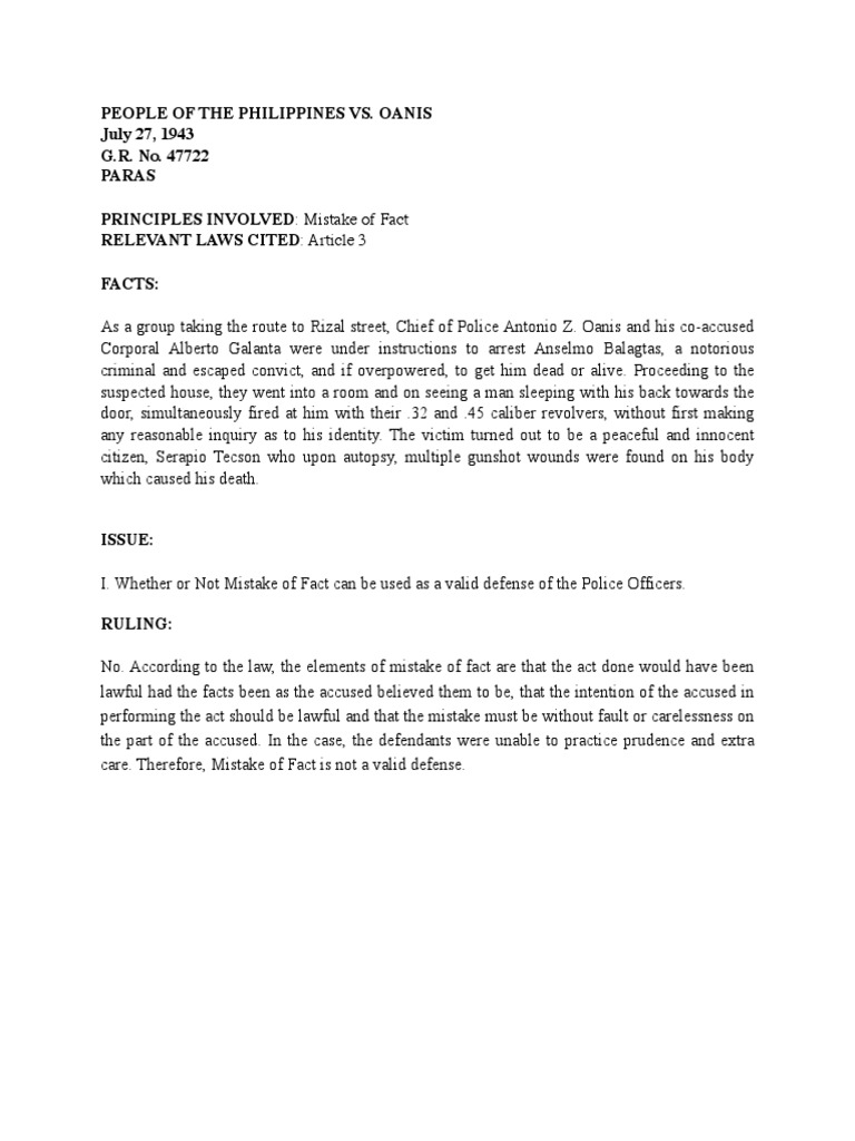 People Vs Oanis Digest | PDF