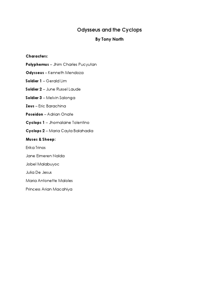 Odysseus and the Cyclops Play Script | PDF | Odysseus | Greek Mythology