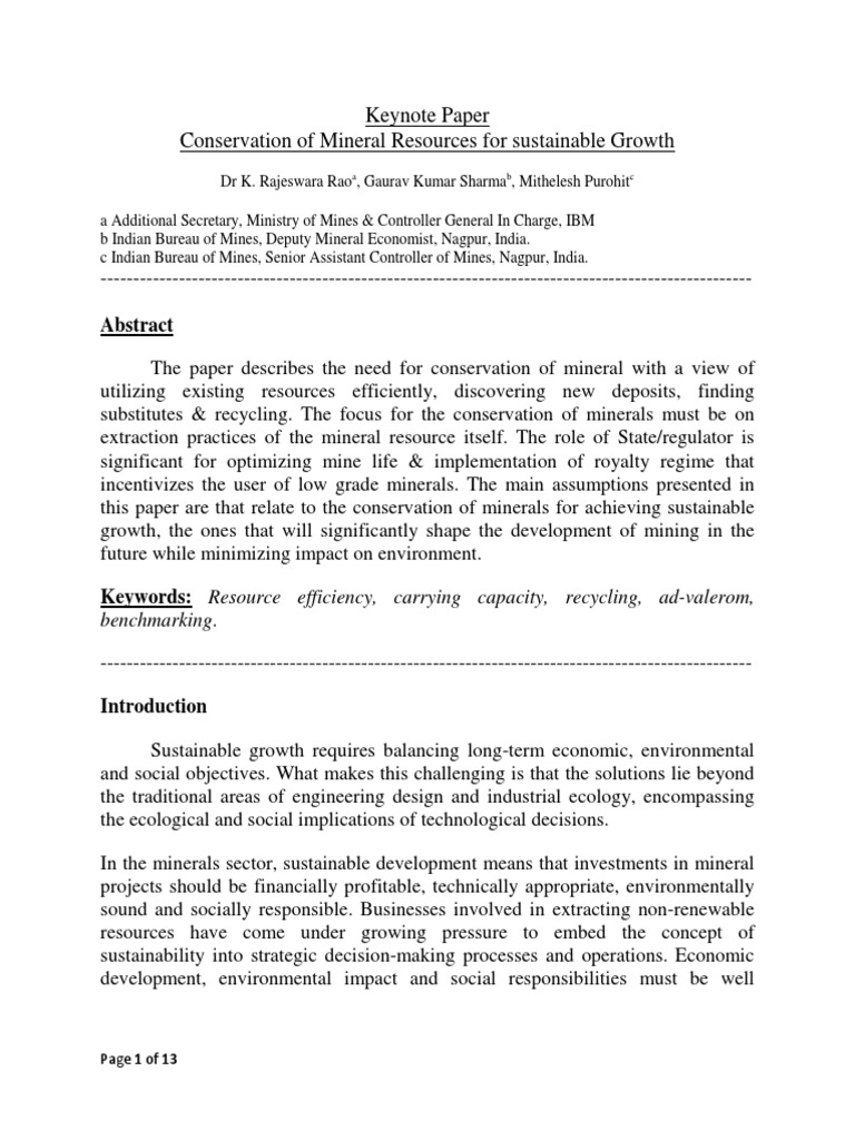 Conservation of Mineral Resources For Sustainable Growth | PDF | Mining ...