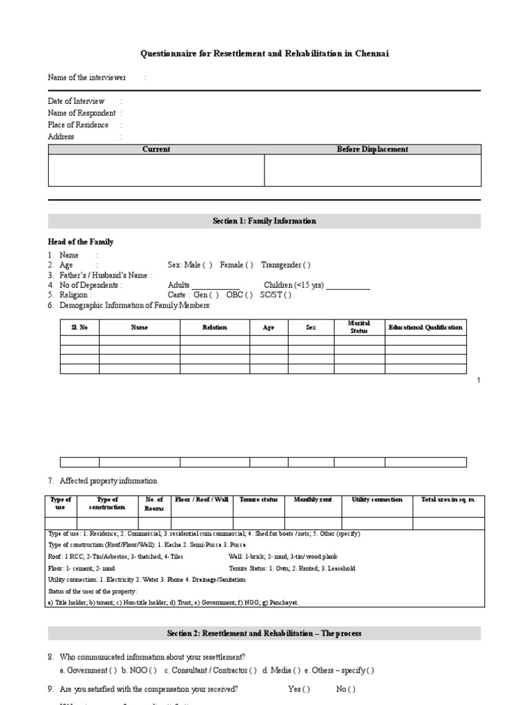 Questionnaire Final Slum Development | PDF | Employment | Waste Management