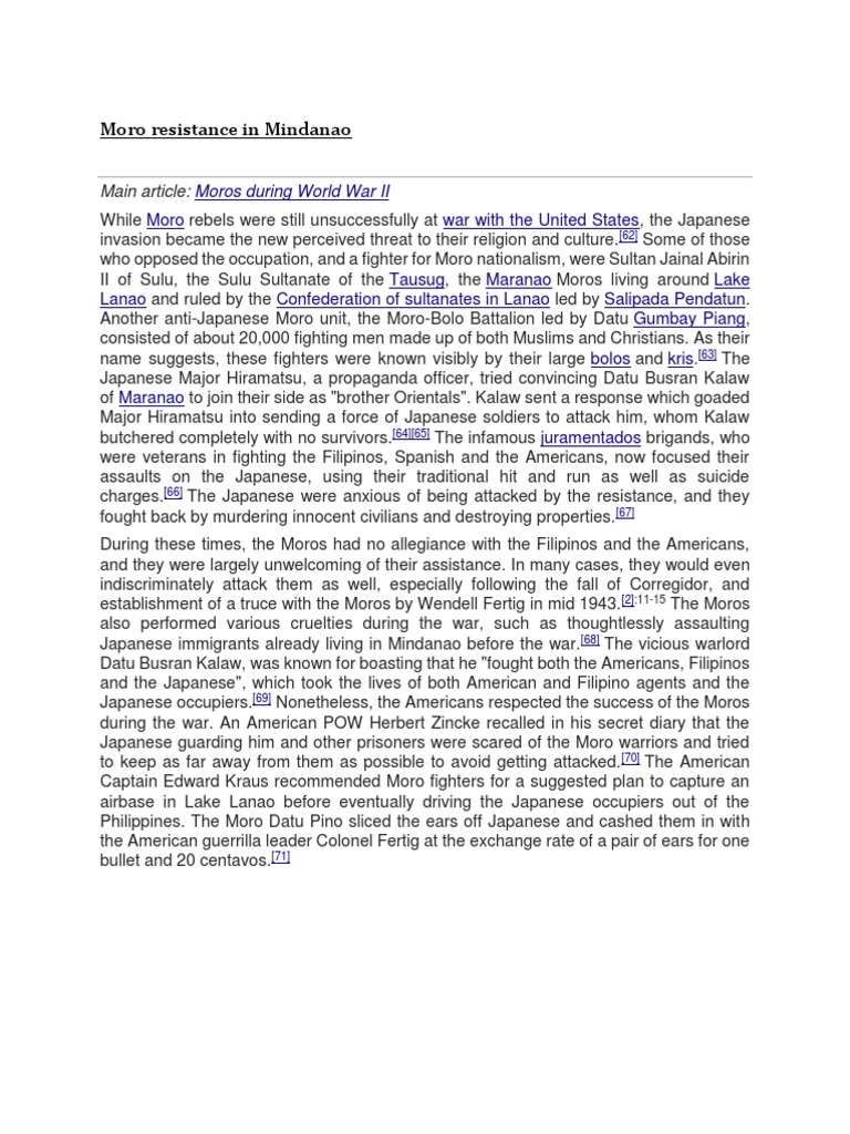 Moro Resistance During WWII in Mindanao | PDF | Philippines | Conflicts