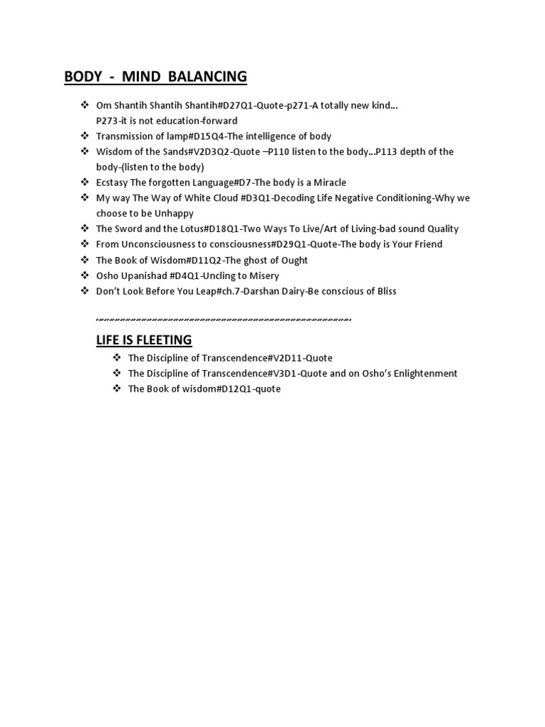 Body-Mind Balance Insights and Quotes | PDF | Self-Improvement ...