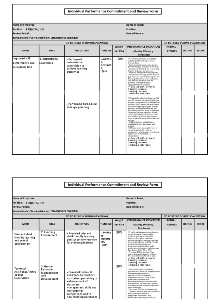IPCRF RPMS For Principals I IV Filled Up | PDF | Strategic Planning ...