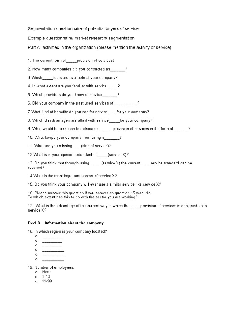 Segmentation Questionnaire | PDF