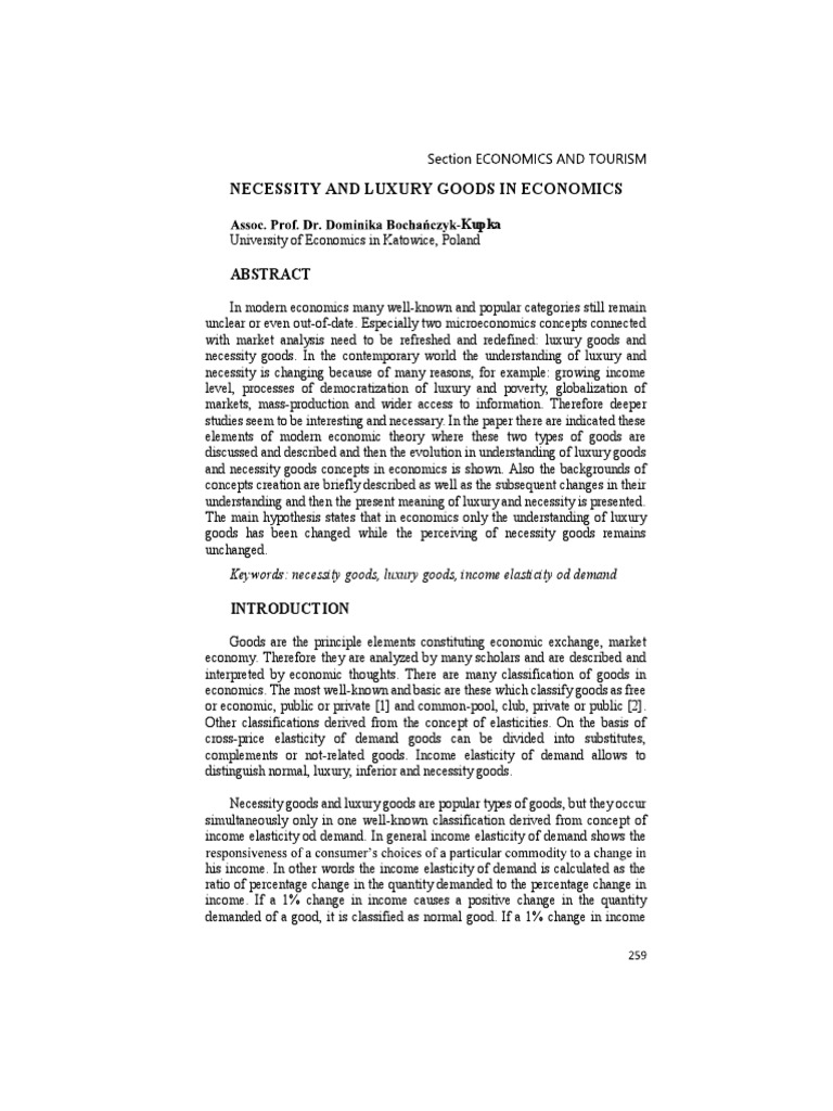 Necessity and Luxury Goods in Economics | Download Free PDF | Luxury ...