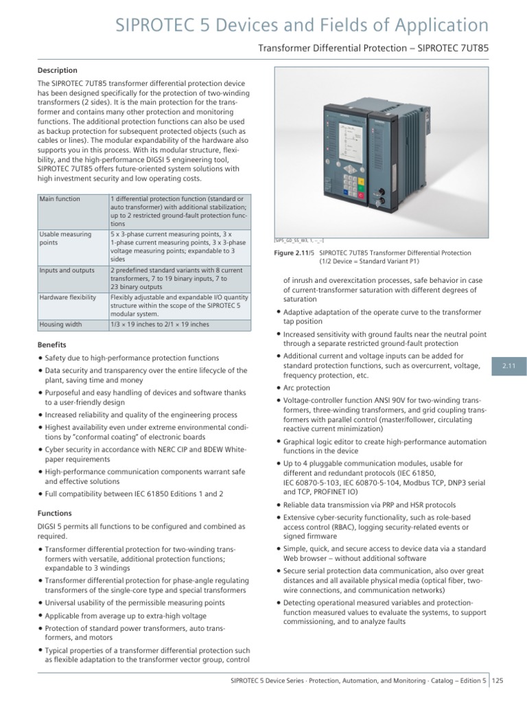 Comprehensive Overview of the SIPROTEC 7UT85 Transformer Differential Protection Device ...