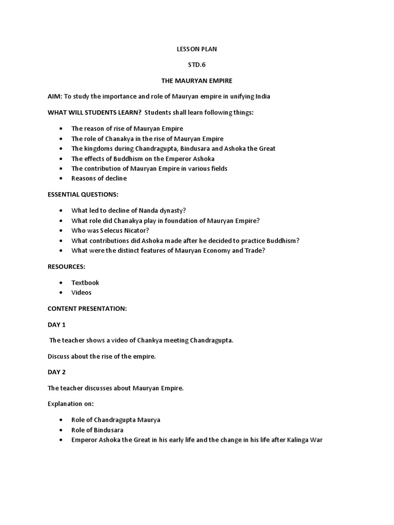 Lesson Plan On The Mauryan Empire | PDF