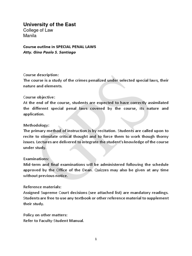 SPL Course Outline 2018 PDF | Download Free PDF | Criminal Law | Crime ...