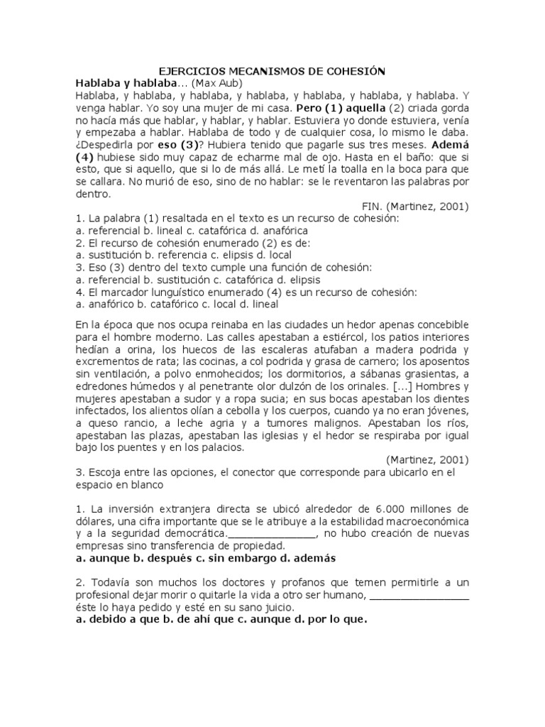 EJERCICIOS MECANISMOS DE COHESIÓN.docx | PDF