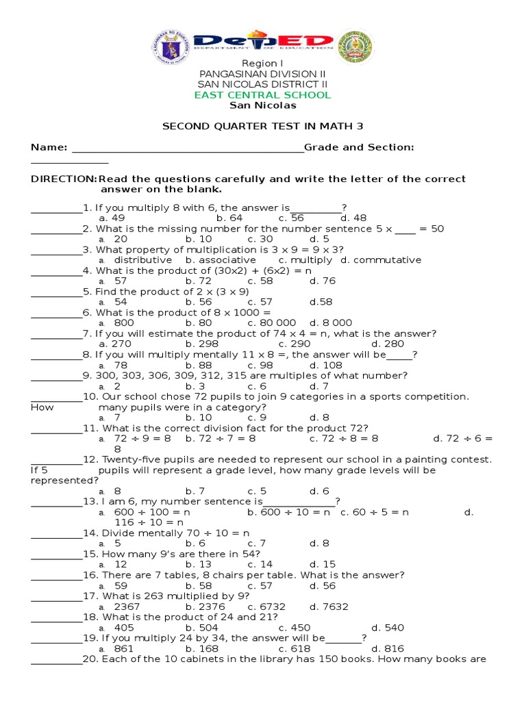 MATH 2nd Quarter | PDF | Multiplication | Teaching Mathematics